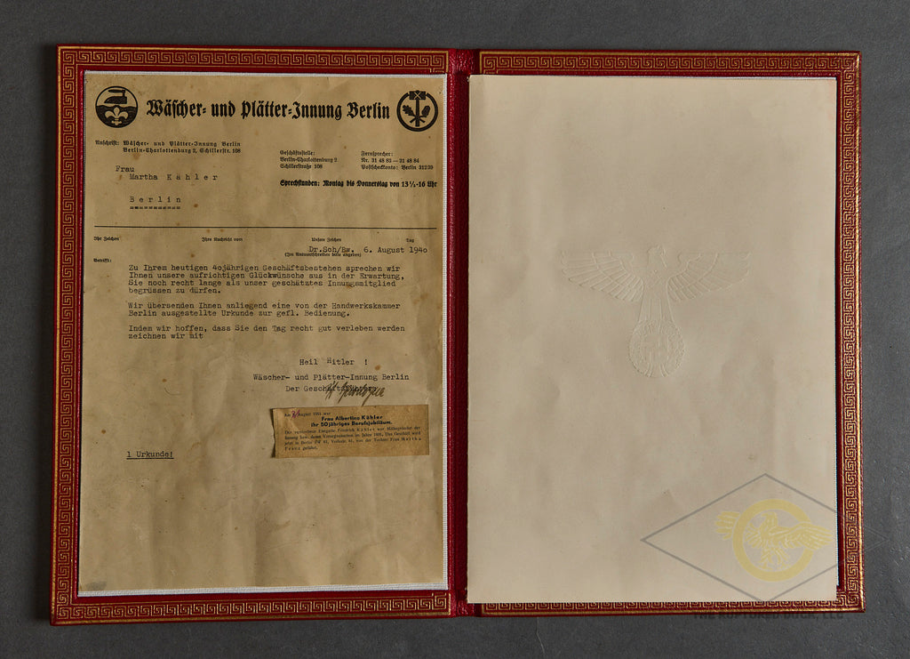 1940 40-Year Service Award Letter and Cased Document – The Ruptured ...