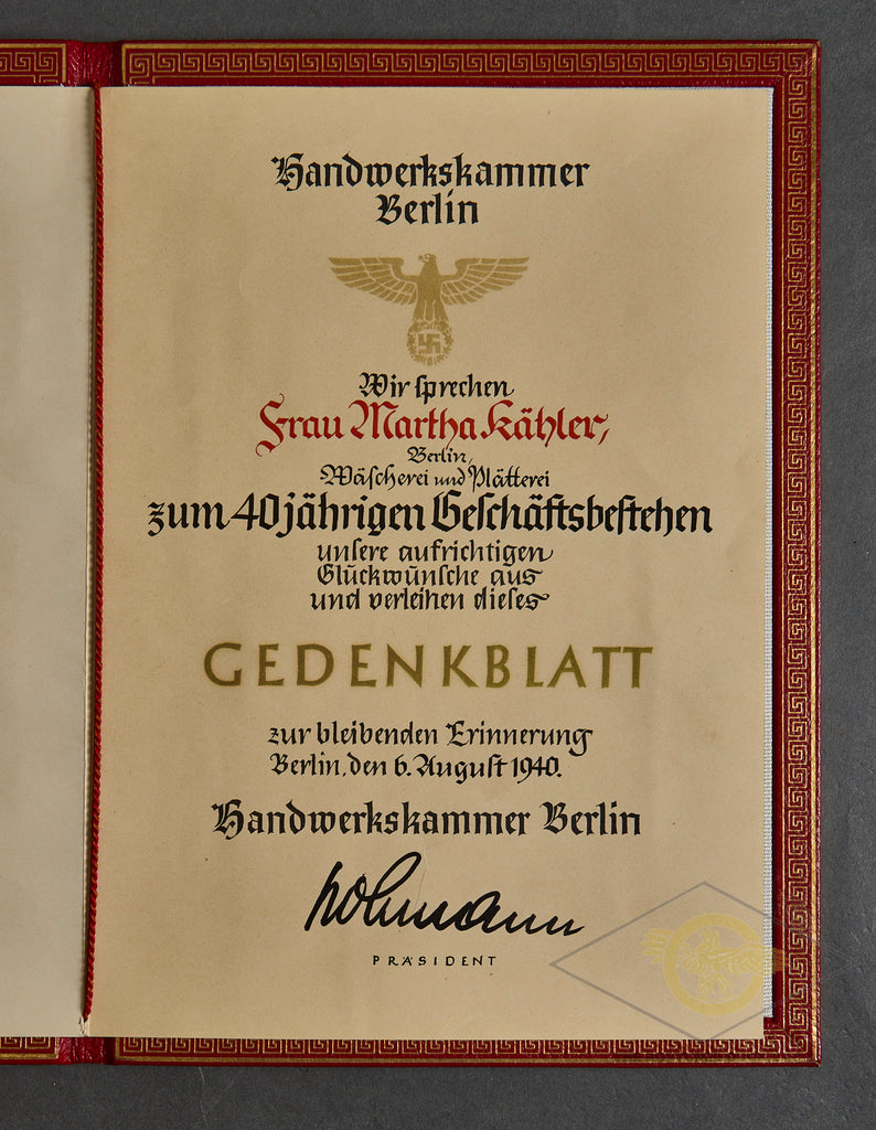 1940 40-Year Service Award Letter and Cased Document – The Ruptured ...