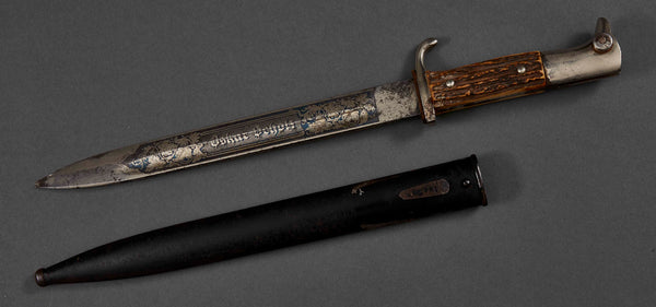 K98 Dress Bayonet with Stag Grips and Blue and Gold Double Etched Blad ...