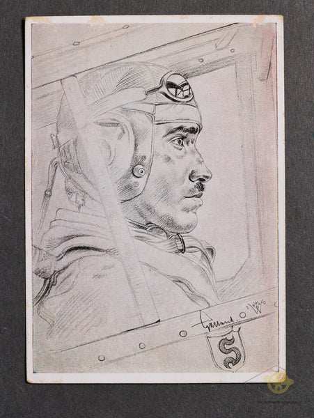 German WWII Postcard of a Sketch of Knights Cross Recipient Oberst Ado ...